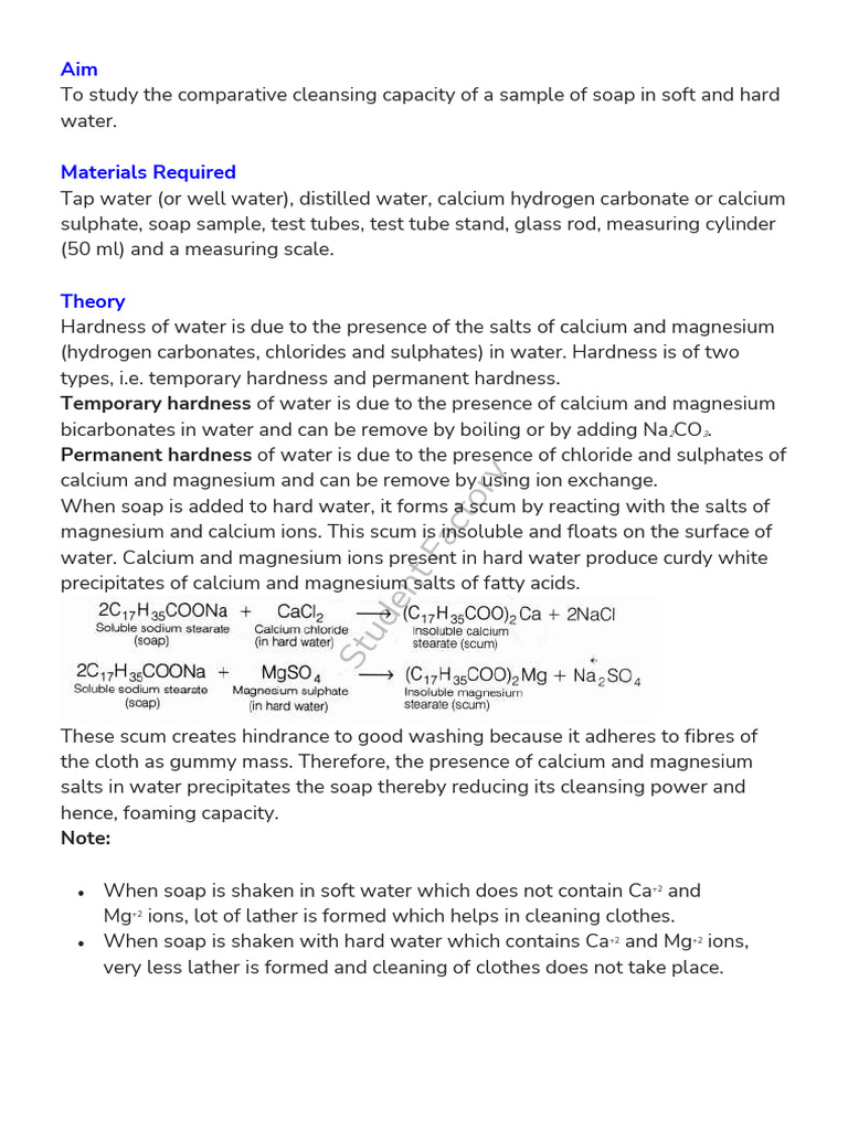 Soap Cleaning Capacity in Hard vs Soft Water | PDF | Calcium | Chemical ...
