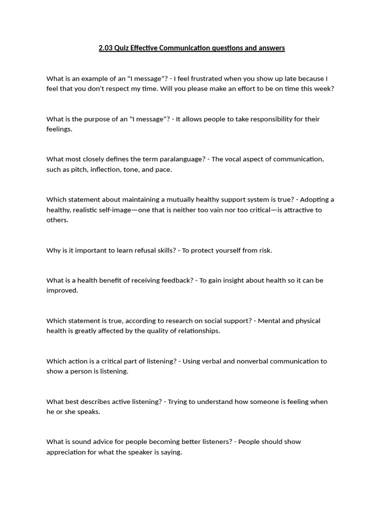 2.03 Quiz on Effective Communication | PDF