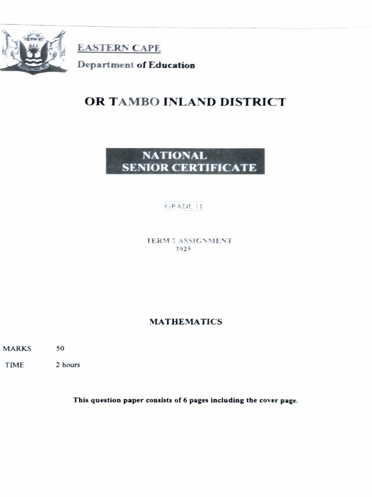 Grade 11 Mathematics Assignment Term 2 2025 | PDF | Analytic Geometry ...