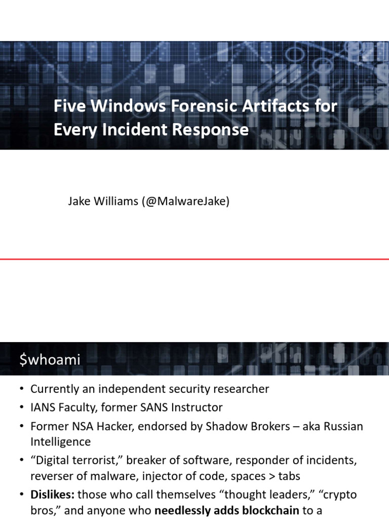 SLIDES - Five Windows Forensic Artifacts Williams | PDF | File System | Computer File