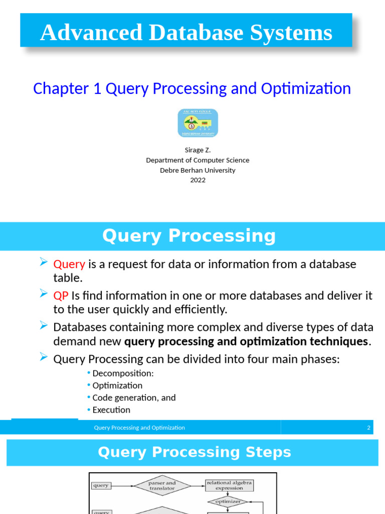 Chapter 1 Query Processing and Optimization | PDF | Databases | Computer Data Storage