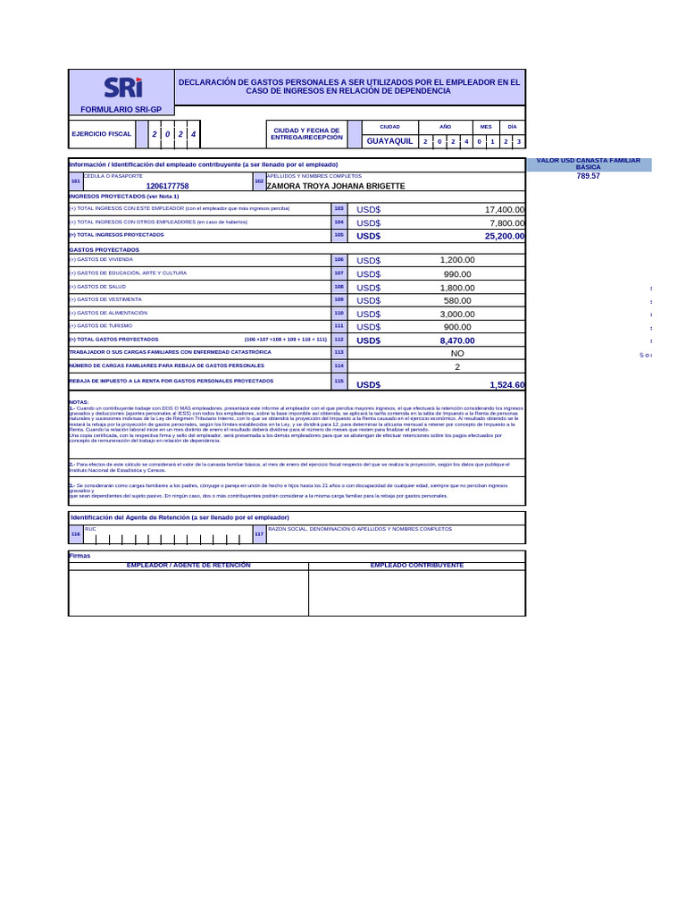Formulario SRI - GASTOS PERSONALES | PDF | Impuesto sobre la renta ...