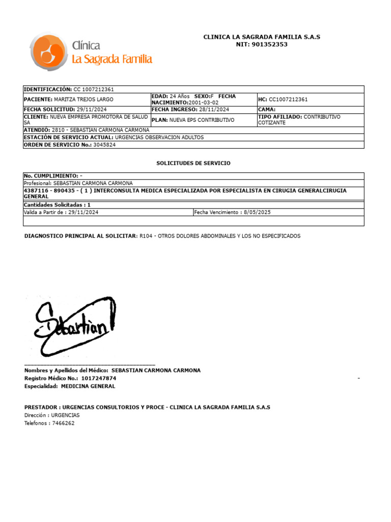 Interconsulta Medica Especializada Por Especialista en Cirugia Generalcirugia General Maritza | PDF