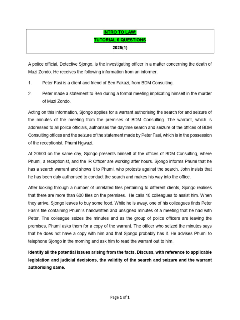 INTRO TO LAW Tutorial 6 Questions FINAL | PDF