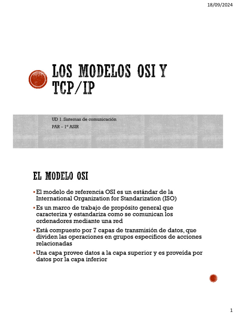 PAR - UD1 - 2. Los Modelos OSI y TCPIP | PDF | Modelo osi | Conjunto de protocolos de internet