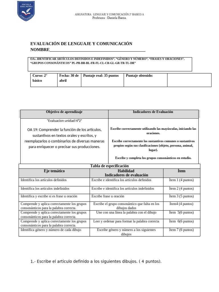Prueba 2025 2basico | PDF | Palabra | Lingüística