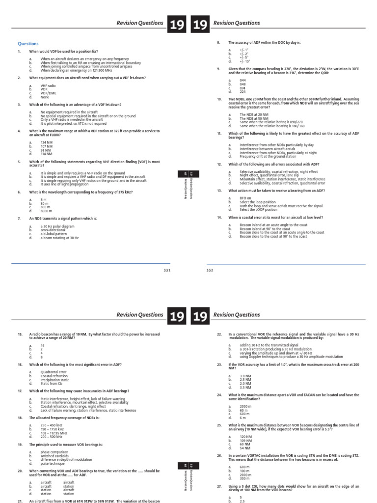 VDF and VOR Navigation Revision Questions | PDF | Wireless ...
