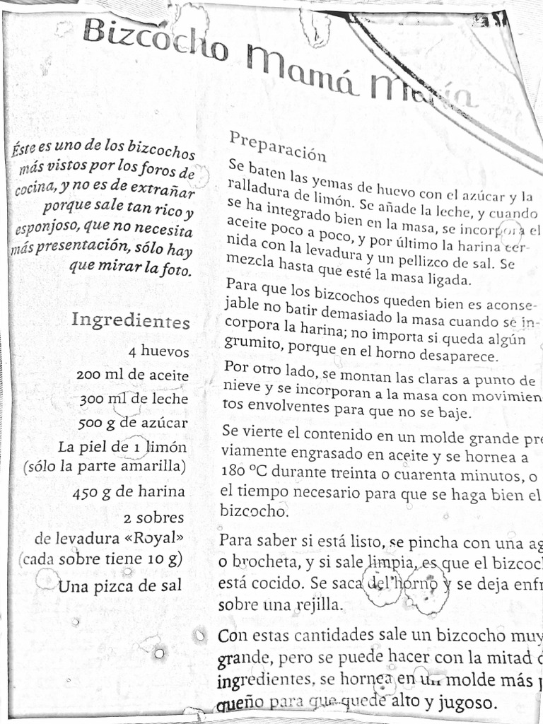 Bizcocho Mamá Maria | PDF