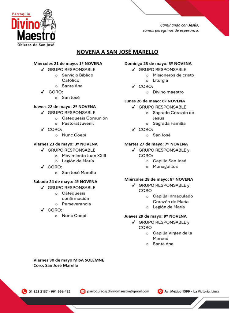 Mayo - Novena A San José Marello 2025 | PDF