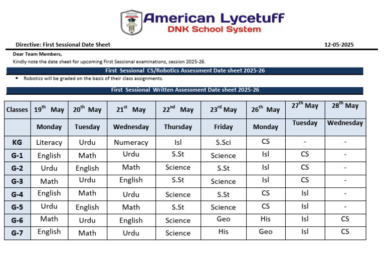 ALS First Sessional-Date Sheet-2025-26-1 | PDF