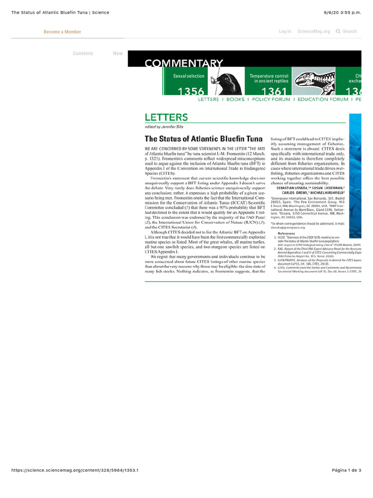 The Status of Atlantic Bluefin Tuna - Science 2010 | PDF | Publishing