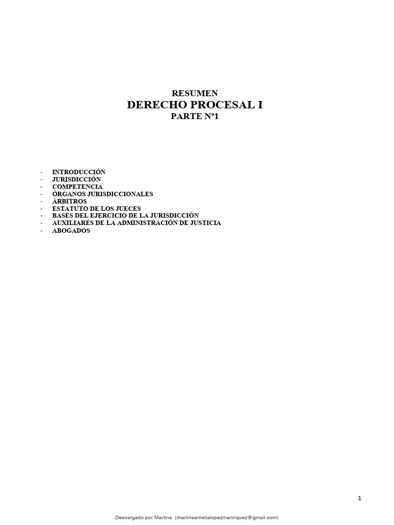 1 Resumen Procesal I Introduccion Jurisdiccion Competencia Arbitros Auxiliares Bases Completo ...