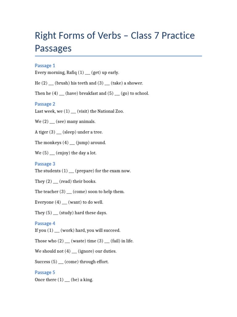 Class 7 Right Form of Verbs Exercises | PDF
