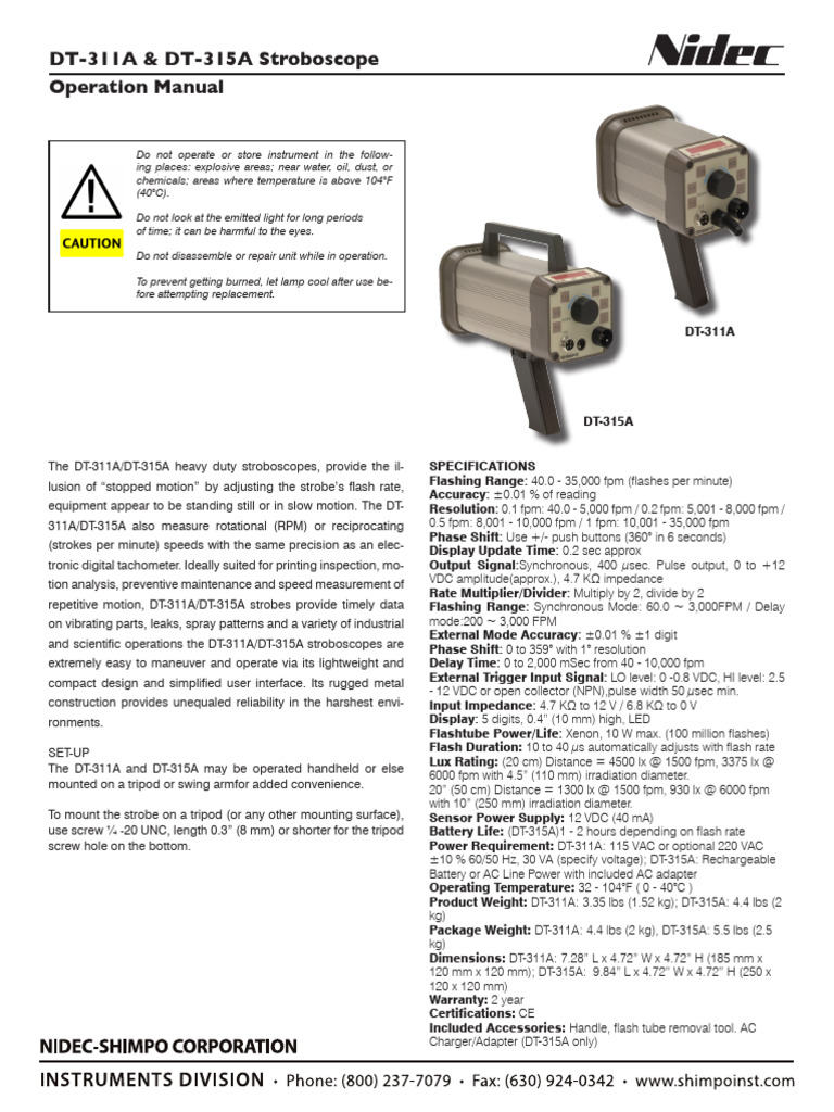 DT-311A & DT-315A Stroboscope | PDF | Dynamic Random Access Memory | Battery Charger