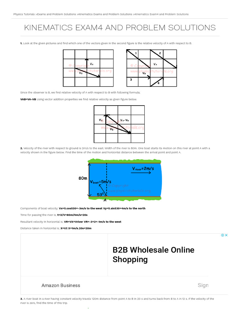 Kinematics Exam4 and Problem Solutions - Physics Tutorials | PDF | Kinematics | Velocity