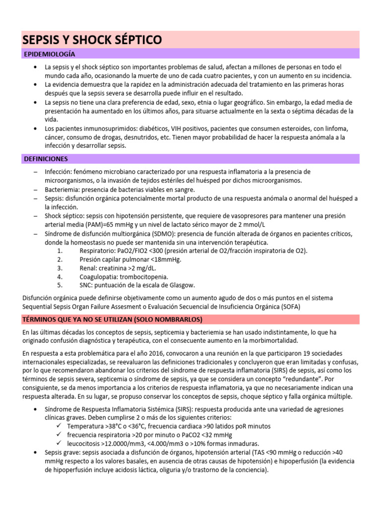 Sepsis y Shock SÃ©ptico | PDF | Septicemia | Microbiología