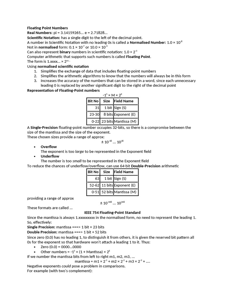 8.1.4 Data Representation - Floatng Point Numbers | PDF | Mathematical Notation | Elementary ...
