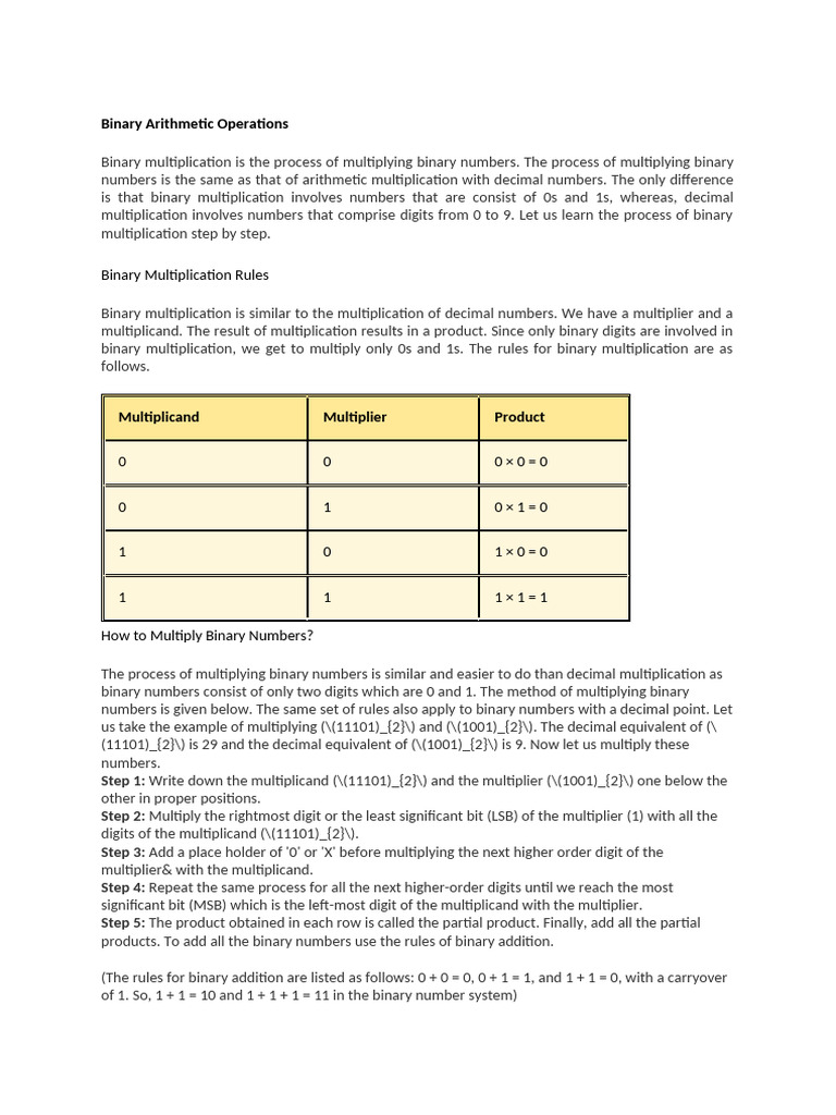 8.1.3 Data Representation - Multiplication and Division of Binary Numbers | PDF | Subtraction ...