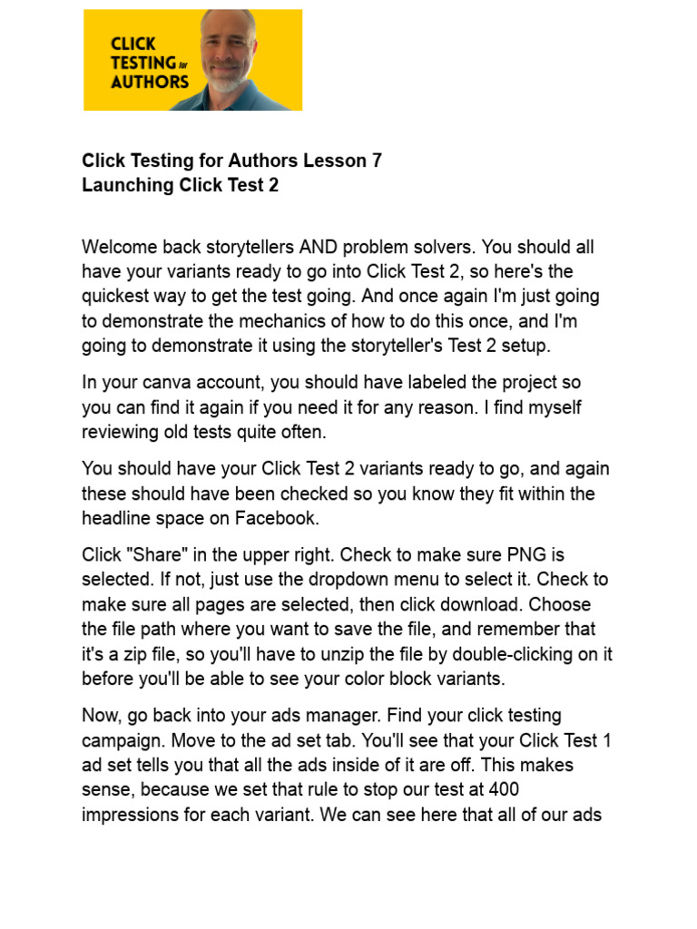 07-CTA Lesson 7 Transcript Launching Click Test 2 - Google Docs | PDF