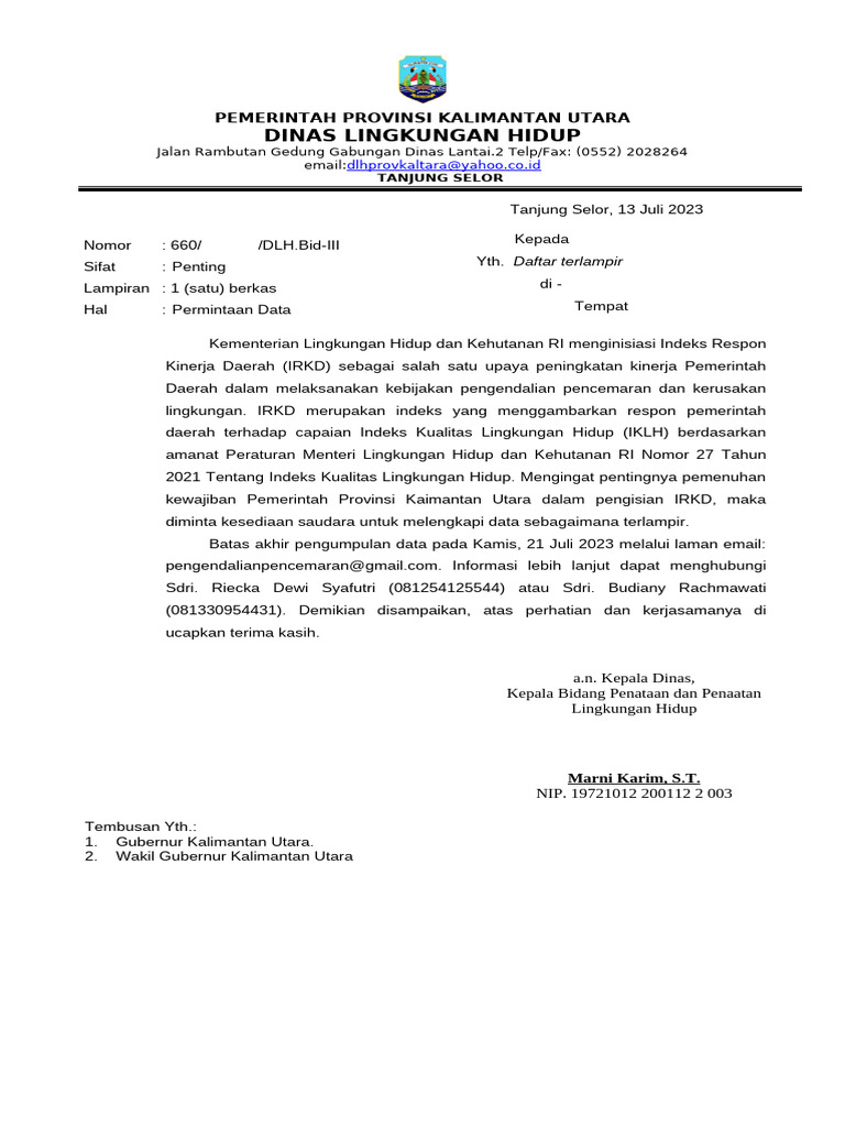 Surat Permintaan Data IRKD | PDF