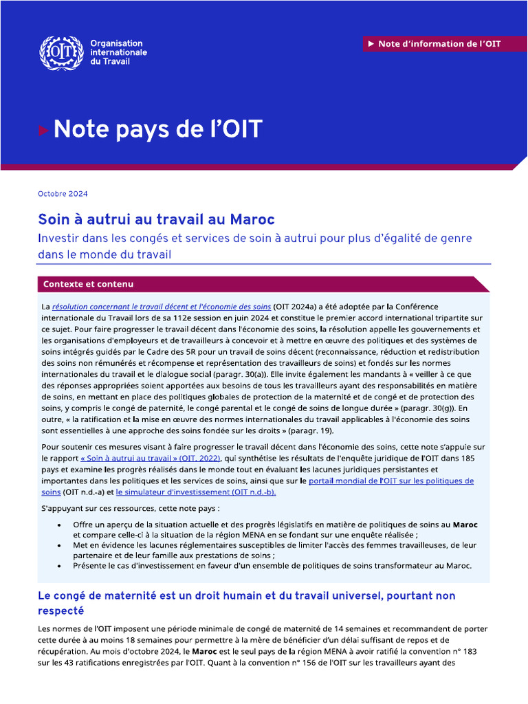 OIT Eco Soins Note Pays Maroc 2024 | PDF