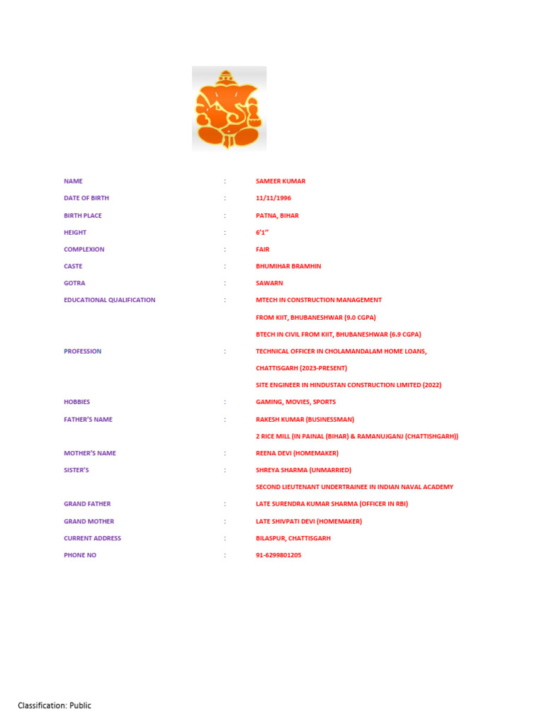 Biodata Sameer Kumar | PDF