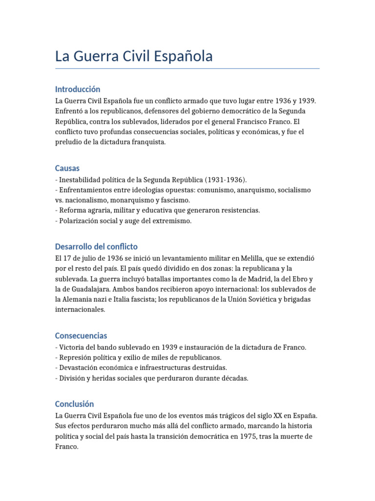 Causas y Consecuencias de la Guerra Civil Española | PDF