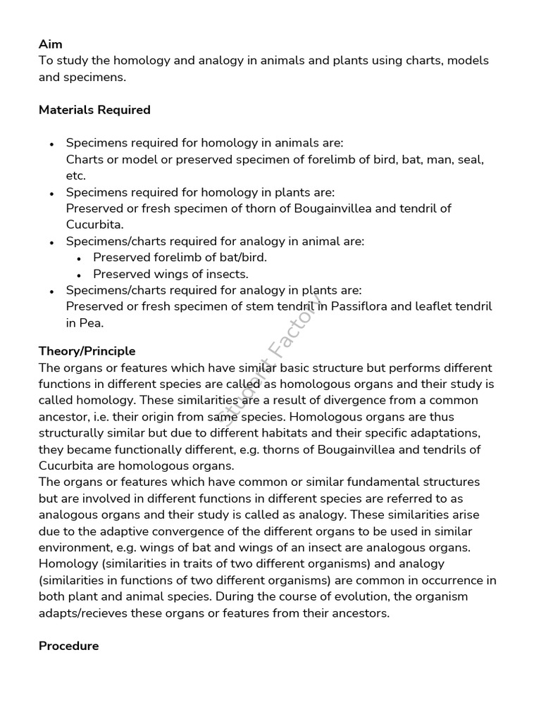 Homology and Analogy of Plants and Animals | PDF | Homology (Biology ...