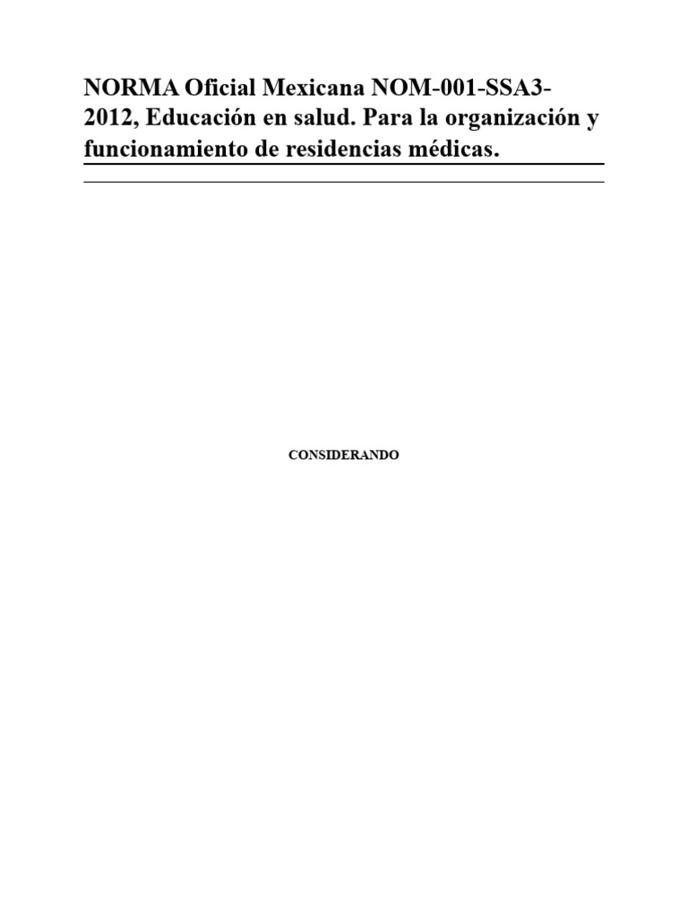 Norma Oficial Mexicana NOM-001-SSA3-2012 Educación en Salud para La Organización y ...