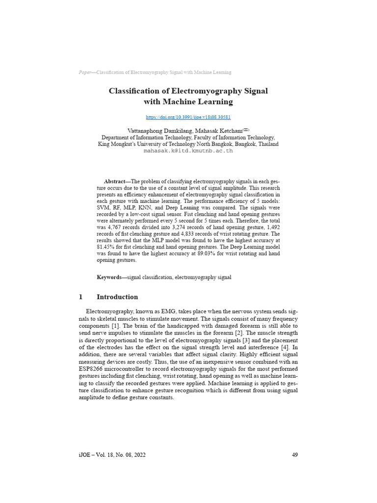 Classification of Electromyography Signal With Mac | PDF | Electromyography | Skeletal Muscle
