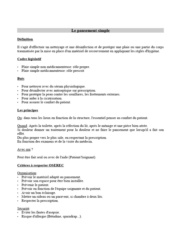 Le Pansement Simple | PDF | Plaie | Spécialités médicales