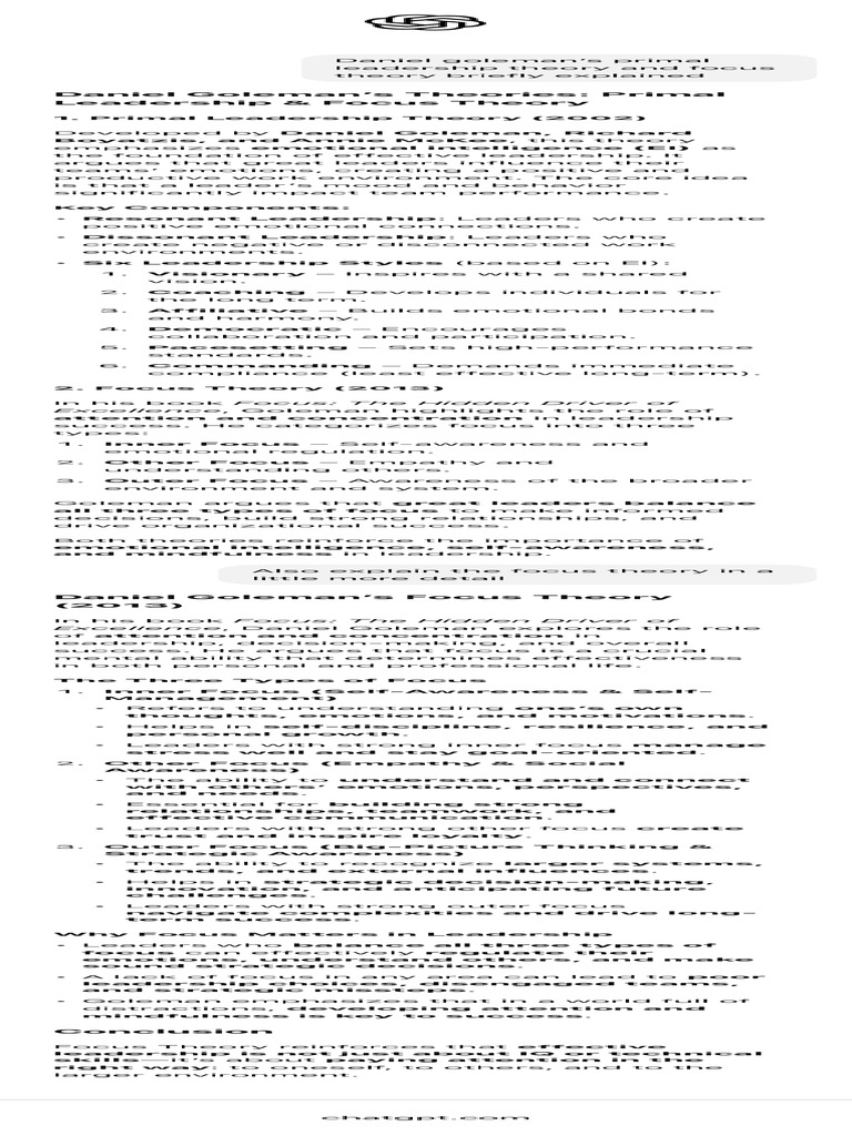 Primal Leadership and Focus Theory | PDF