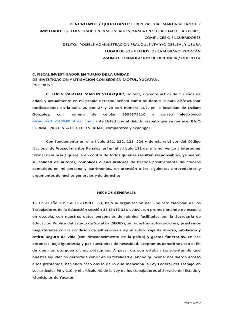 Querella Efren | PDF | Queja | Fraude