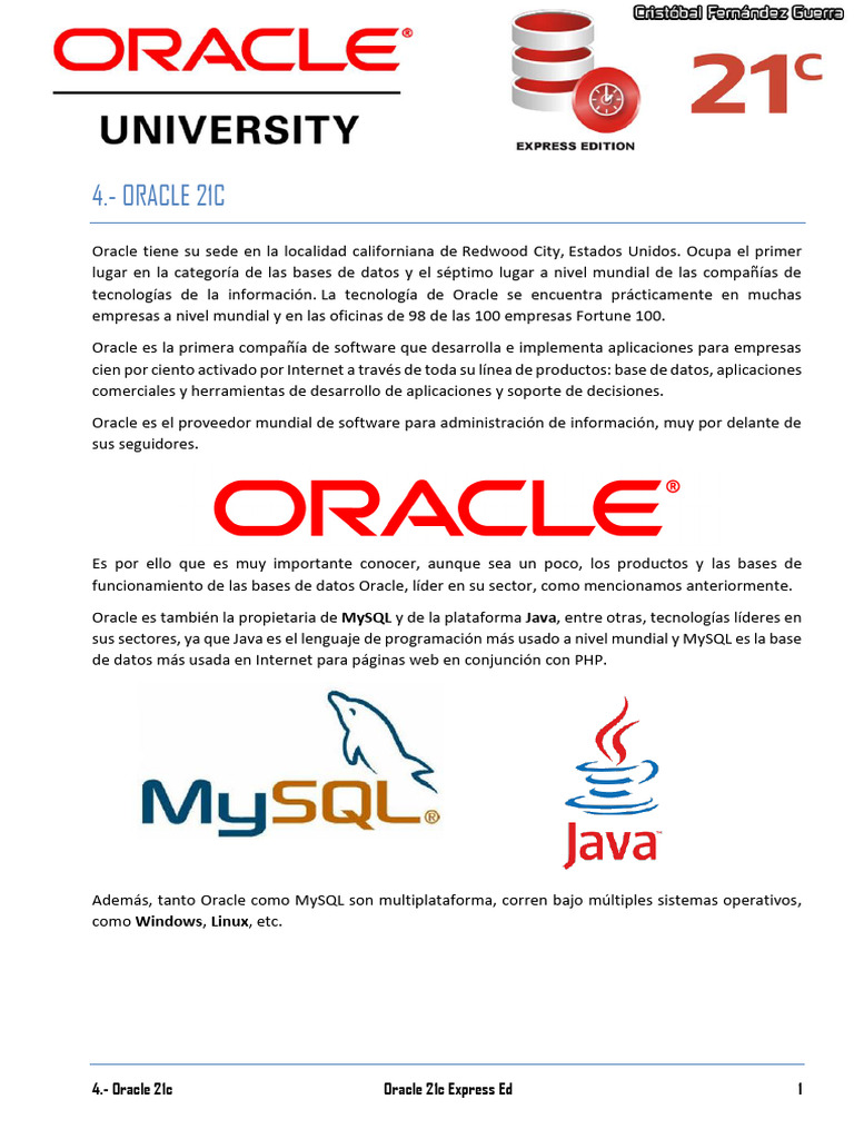 Oracle 21c | PDF | Mi sql | Oracle Corporation
