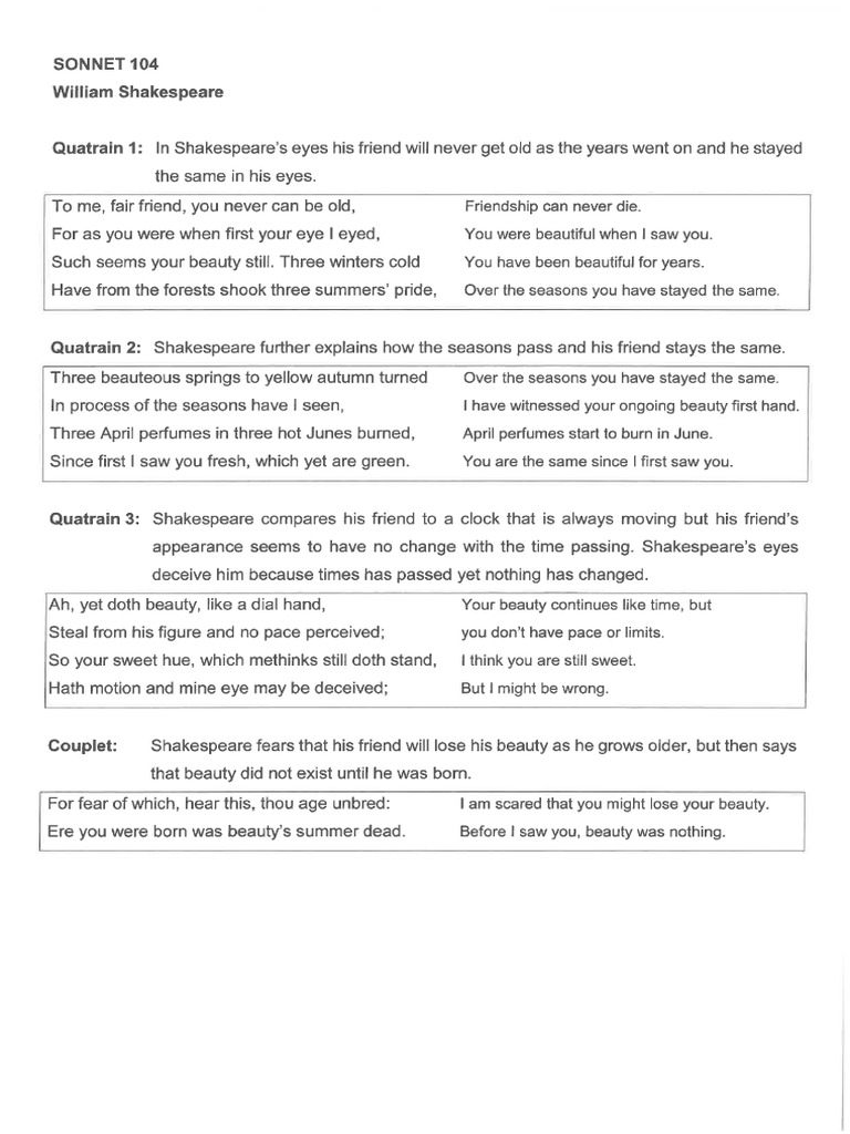 Sonnet 104 Poem Analysis | PDF