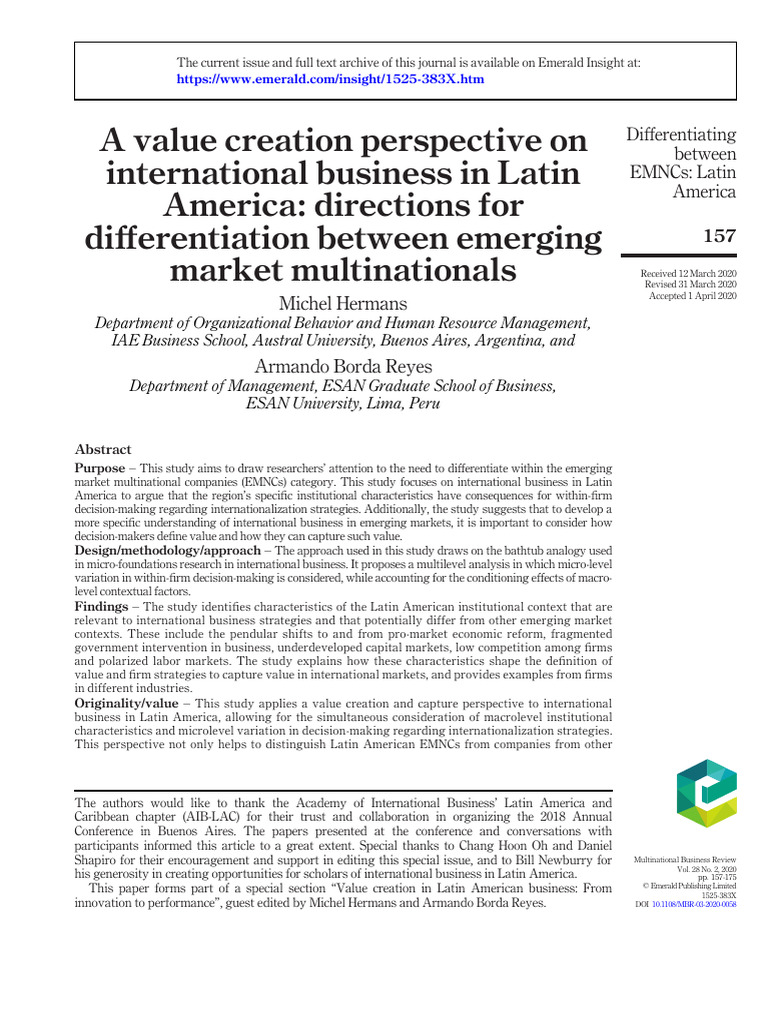 A Value Creation Perspective On International Business in Latin America ...