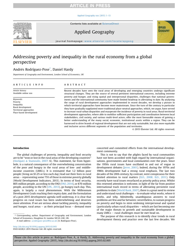 Addressing Poverty and Inequality in The Rural Economy From A Global ...