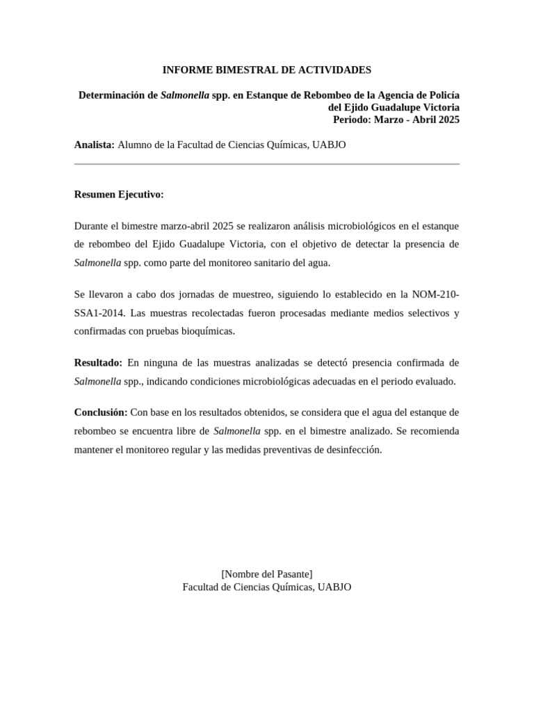 Informe Bimestral de Actividades | PDF | Agua