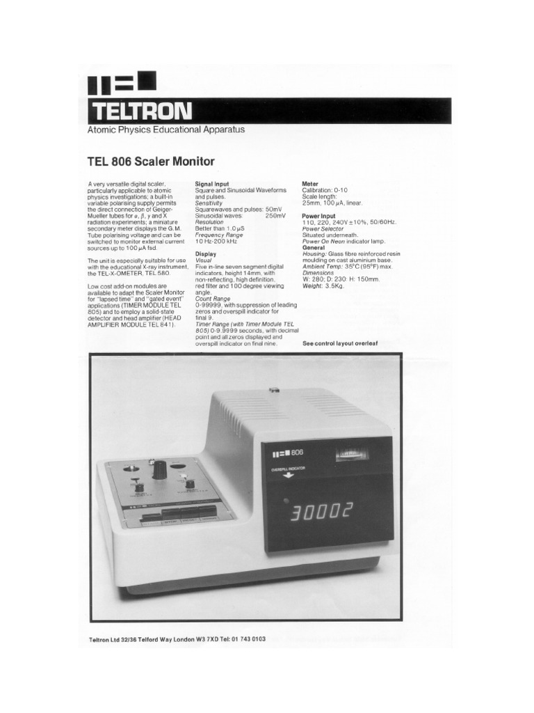 Teltron TEL 806 Scaler Monitor Manual | PDF
