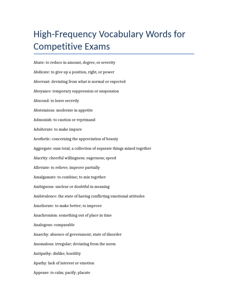 High Frequency Vocabulary List | PDF
