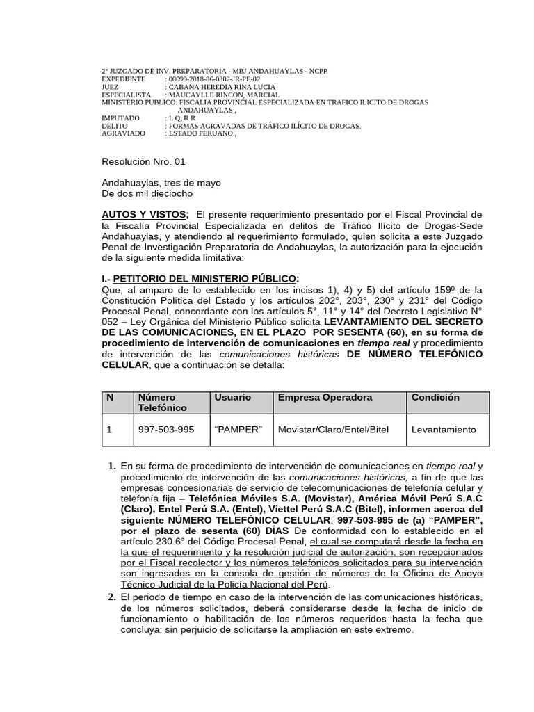 Levantamiento de Secreto de Las Comunicaciones | PDF | Derecho penal | Fiscal