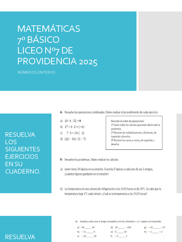 Matemática 7mo Basico Numeros Enteros PPT 01 | PDF