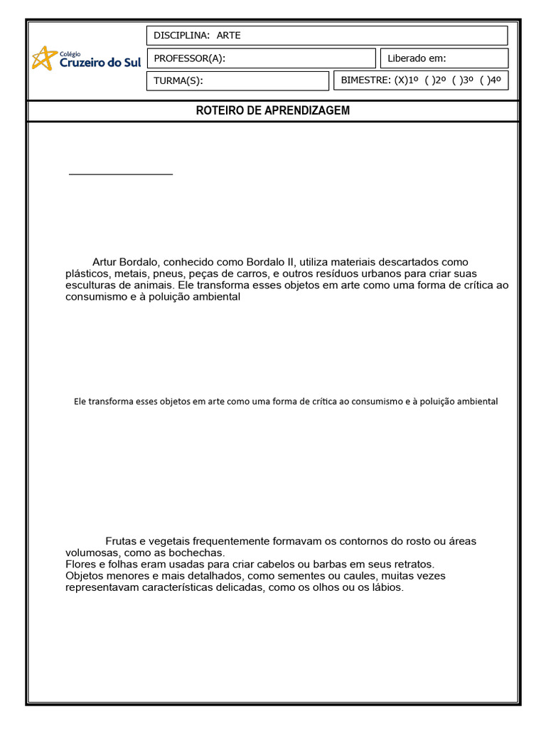 ROTEIRO DE APRENDIZAGEM 7° Ano 1° Bi2025 (3) (1) 1 | PDF | Ambiente natural