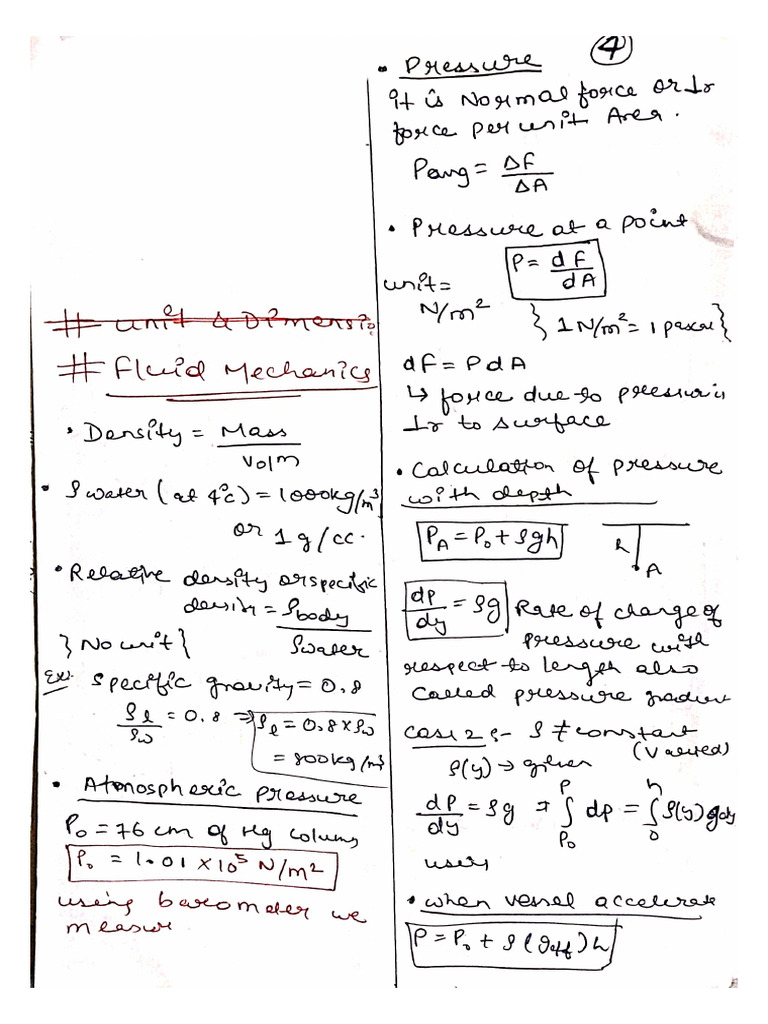 FLUID MECHANICS Short Notes For Jee or Neet | PDF