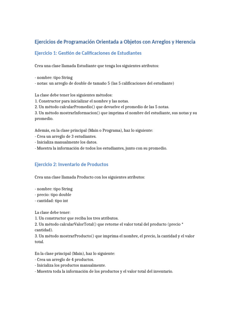 Ejercicios POO Herencia Arreglos | PDF | Constructor (Programación Orientada a Objetos ...