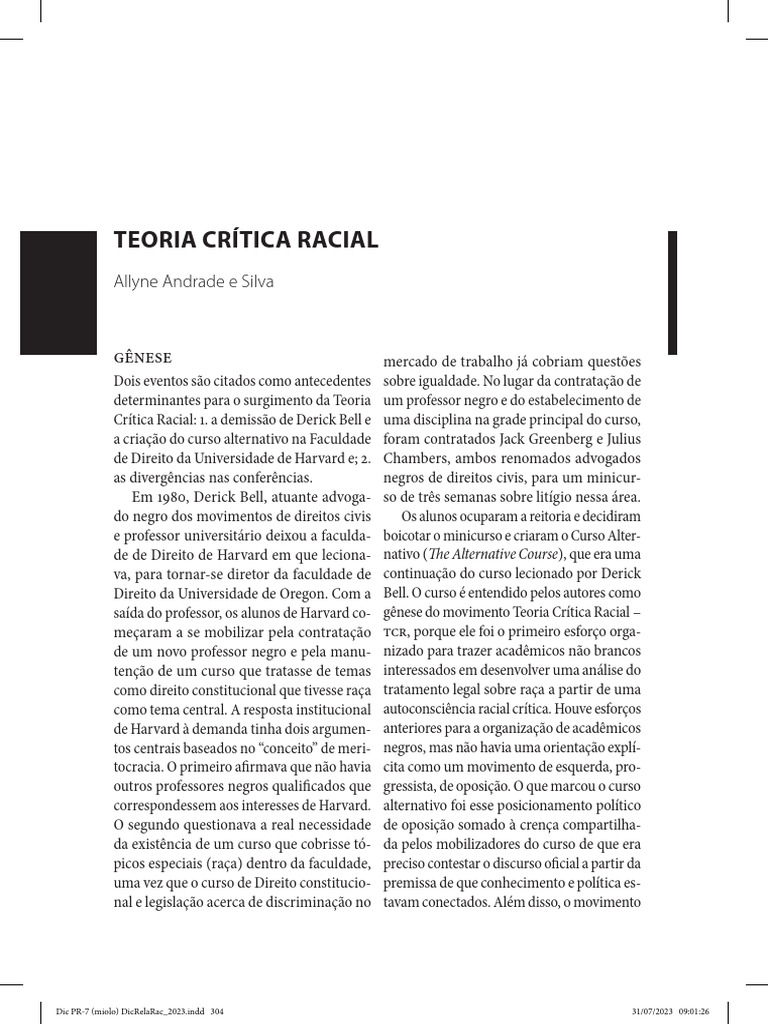 Gênese e Princípios da Teoria Crítica Racial | PDF | Racismo ...