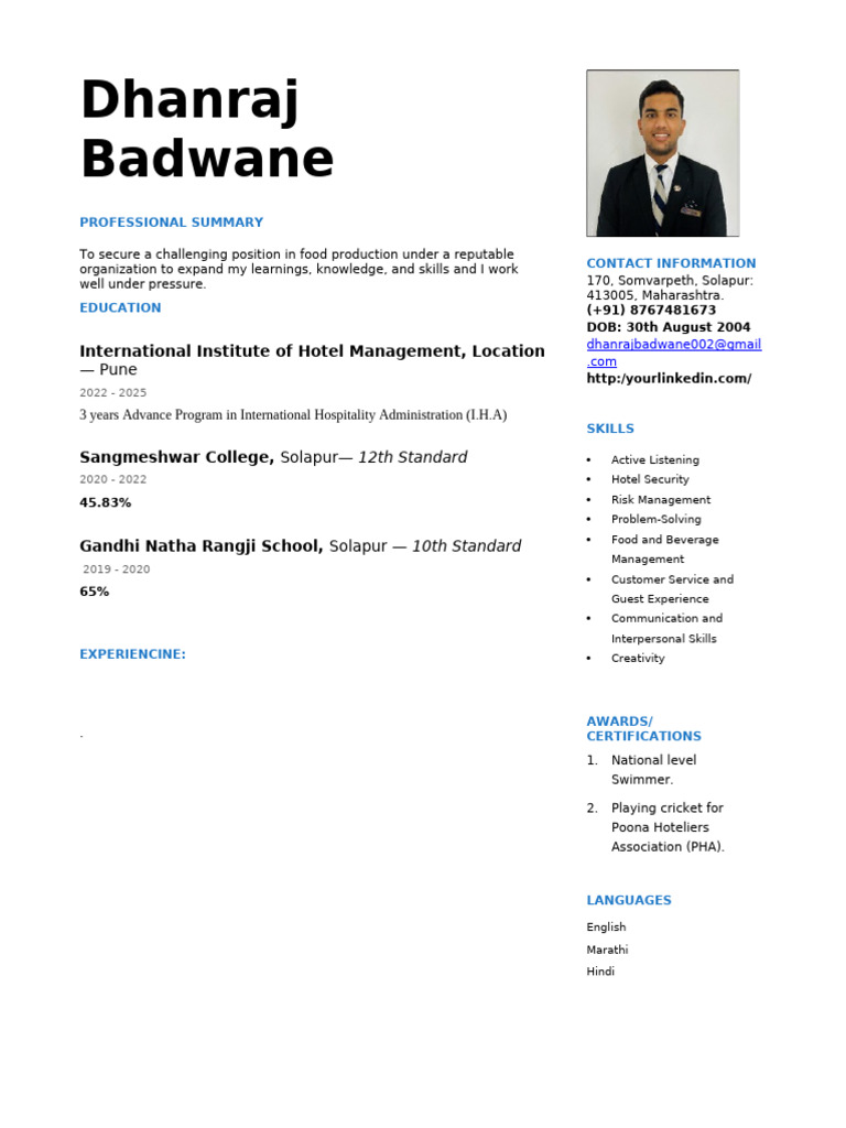 DB Placement Resume (NON UWL) Format | PDF | Cognition