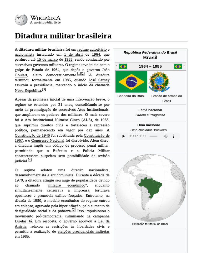 Ditadura Militar no Brasil (1964-1985) | PDF | Brasil
