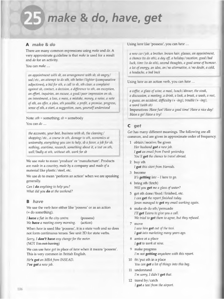 Unit 25 Make Do Have Get | PDF | Linguistics