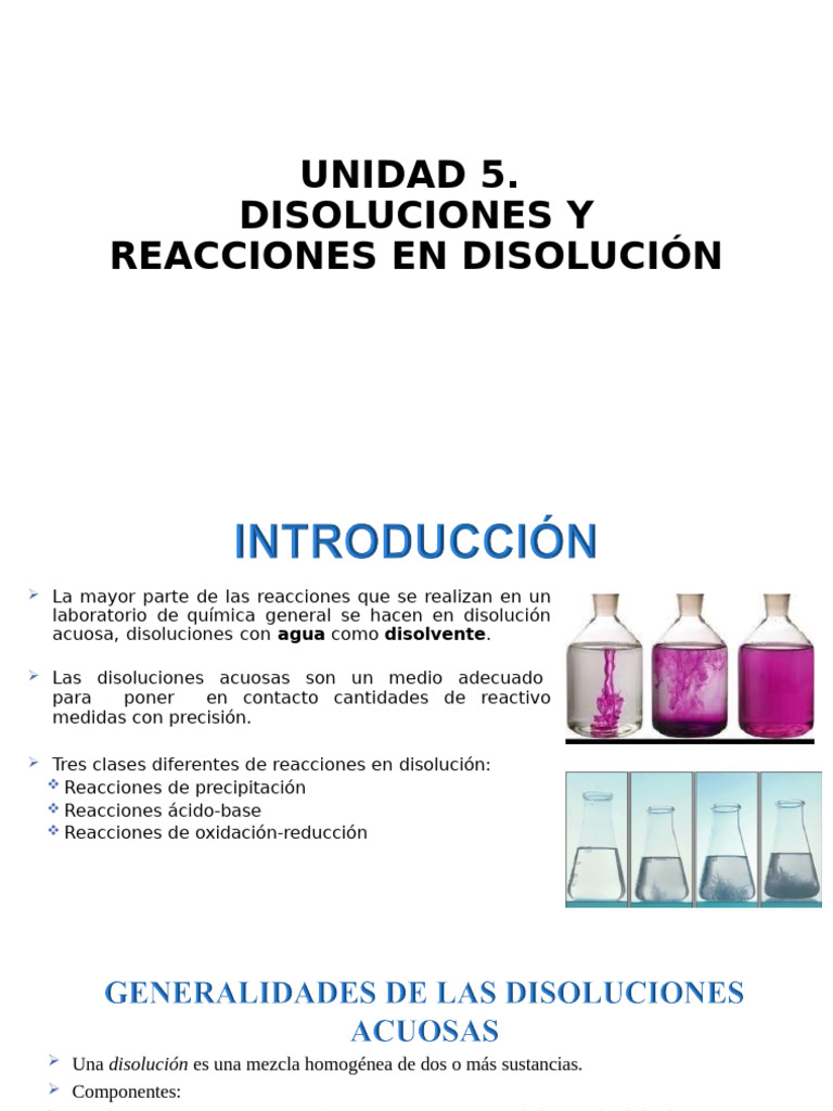 Unidad 5. Disoluciones y Reacciones en Disolución | PDF | Concentración | Electrólito